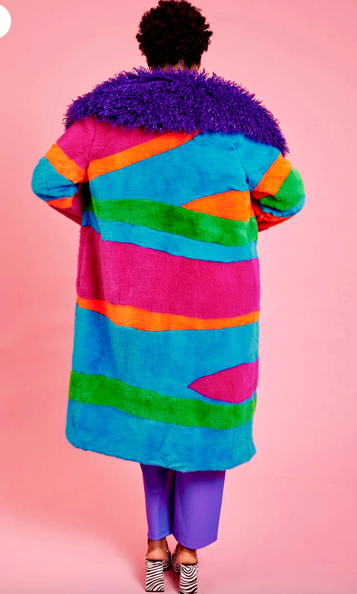 Funky Multi Coloured HandMade Bamboo Faux Fur Coat – Quirky Bird ...